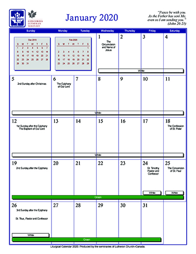 Liturgical Calendar 2020 - The Canadian Lutheran